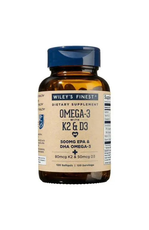 WILEY'S FINEST Vitamin K2 & D3 Omega-3 Softgels For Bone And Heart Health Support 120 Sofgels - None