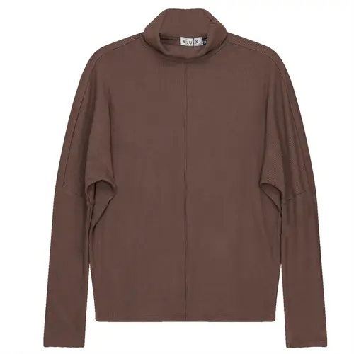 E.U.X. EXCLUSIVE Dolman Sleeve Turtleneck Thin Knit Sweater - Light Coffee