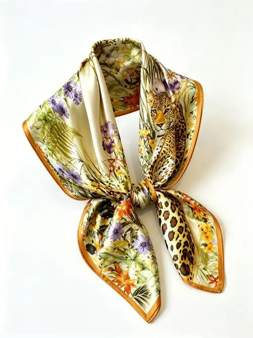 SILKSILKY Pure Silk Floral Square Scarf - Orange