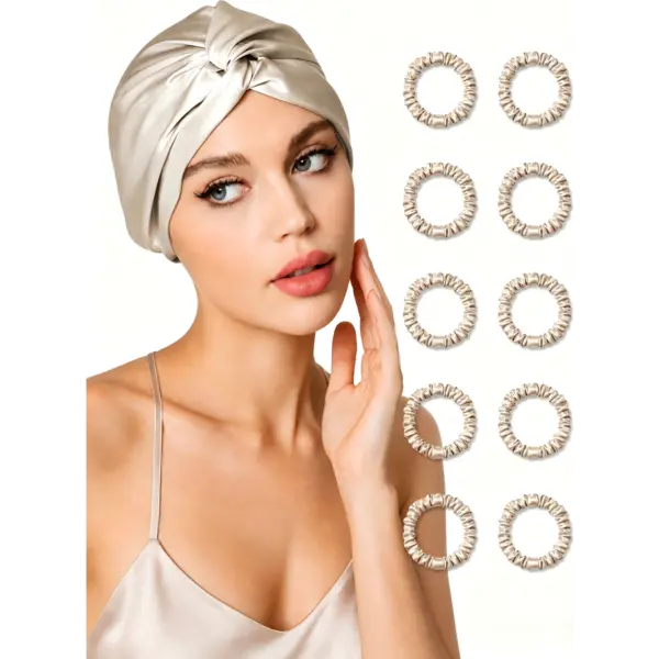 SILKSILKY Pure Mulberry Silk Bonnet And Scrunchie Set - Beige