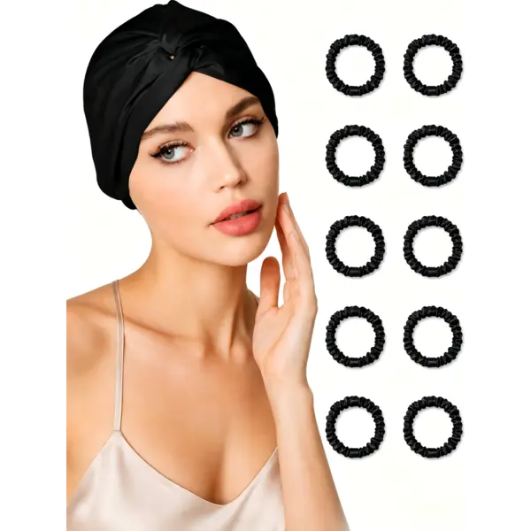 SILKSILKY Pure Mulberry Silk Bonnet And Scrunchie Set - Black