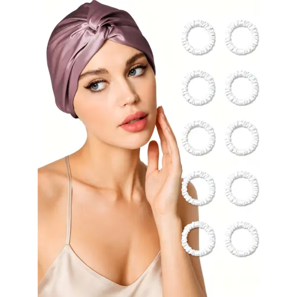SILKSILKY Pure Mulberry Silk Bonnet And Scrunchie Set - Palemauve White