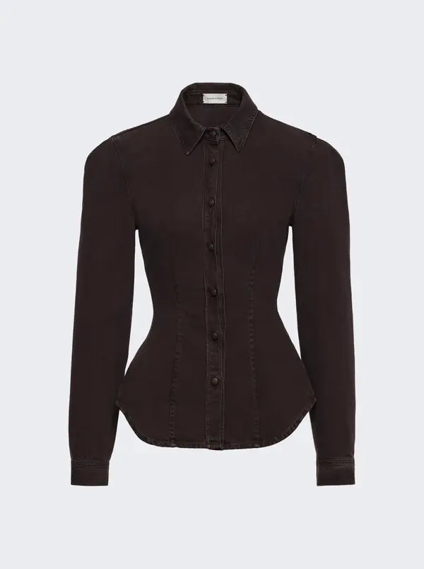 Magda Butrym Peplum Denim Shirt Brown