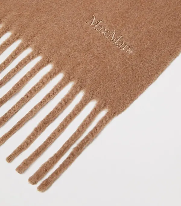 Max Mara Wool Fringed Logo Scarf