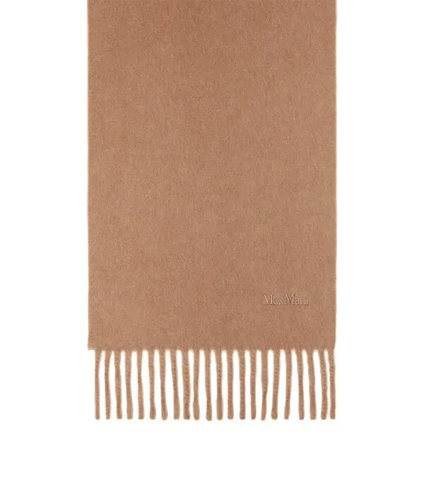 Max Mara Wool Fringed Logo Scarf - Beige