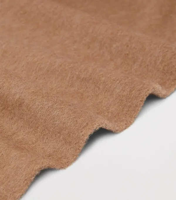 Max Mara Wool Fringed Logo Scarf - Beige