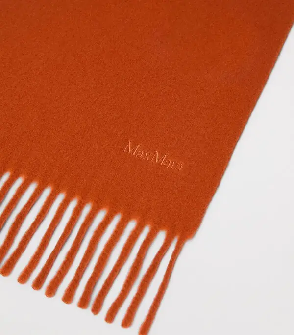 Max Mara Wool Fringed Logo Scarf - Orange