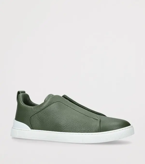 Zegna Leather Sneakers With Contrast Sole - Green