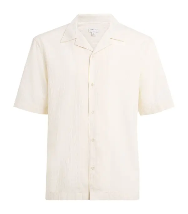 Sunspel Cotton Textured Stripe Shirt - Ivory