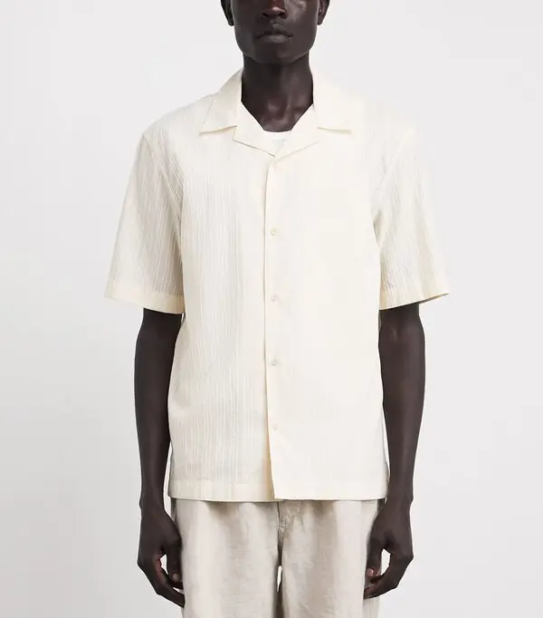 Sunspel Cotton Textured Stripe Shirt - Ivory