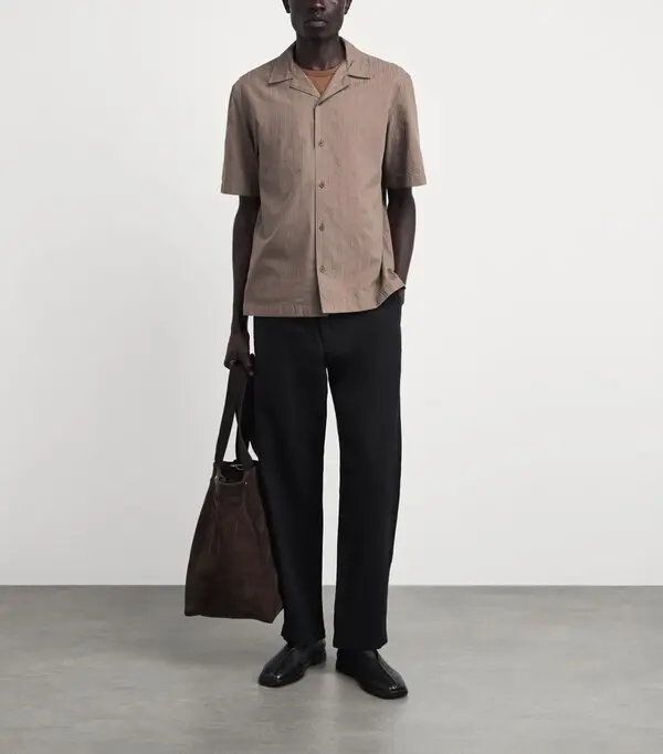 Sunspel Cotton Textured Stripe Shirt - Brown
