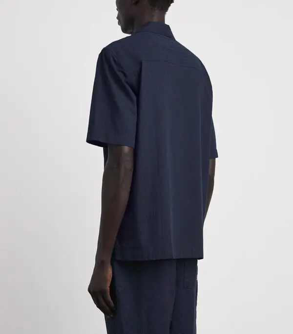 Sunspel Cotton Textured Stripe Shirt - Navy