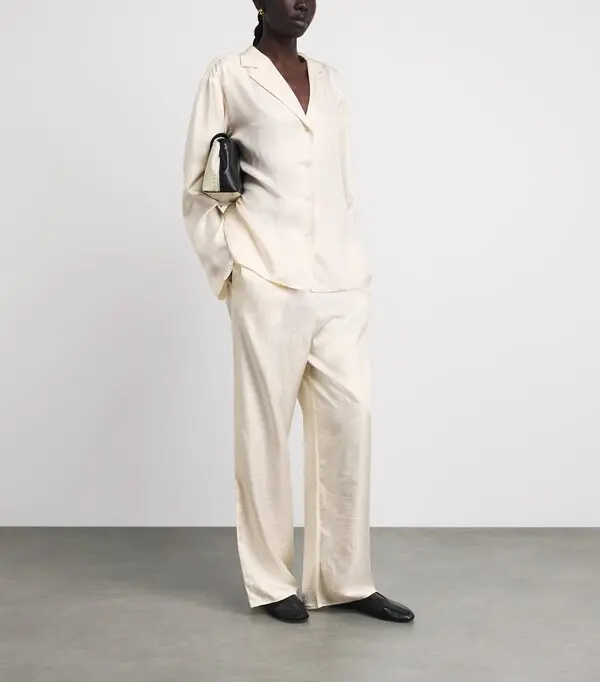 TOTEME Silk Monogram Trousers - Ivory