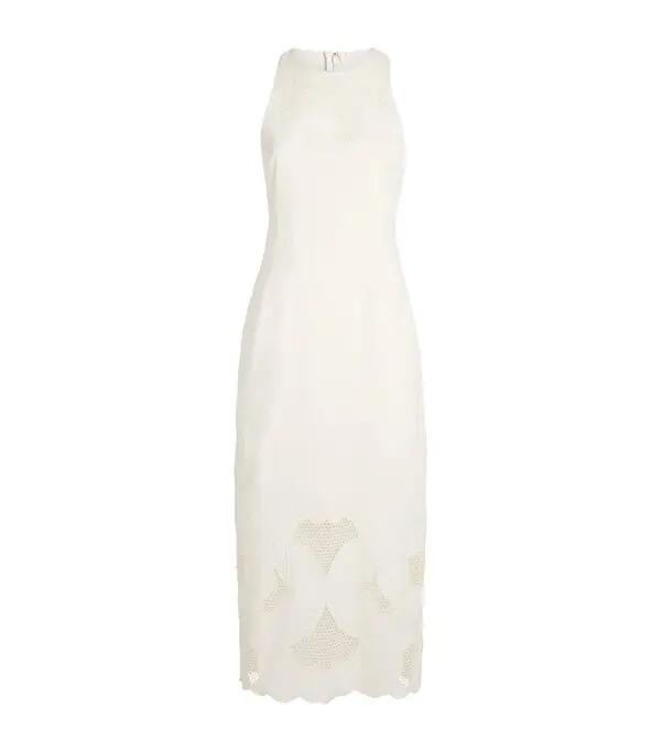 Veronica Beard Linen-blend Eyelet Upten Midi Dress - Ivory