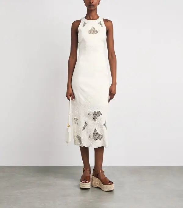 Veronica Beard Linen-blend Eyelet Upten Midi Dress - Ivory