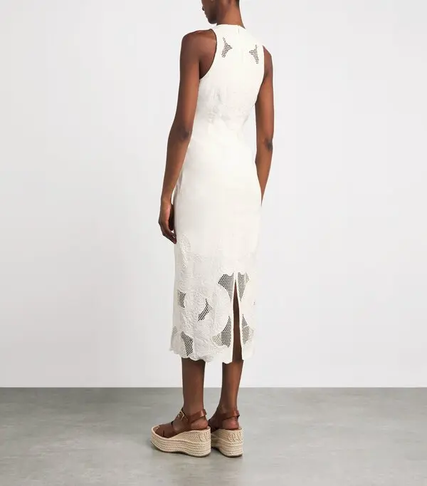 Veronica Beard Linen-blend Eyelet Upten Midi Dress - Ivory