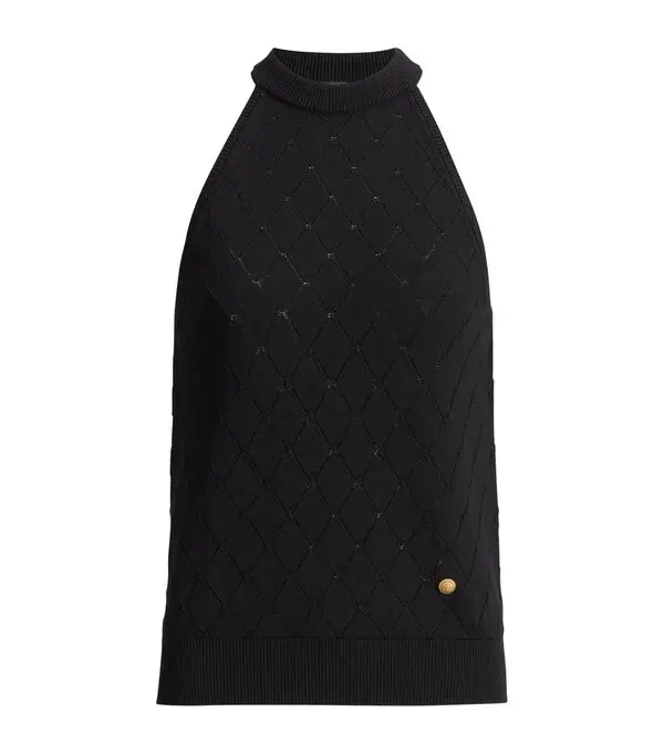 Balmain Virgin Wool Quilted Effect Top - Black