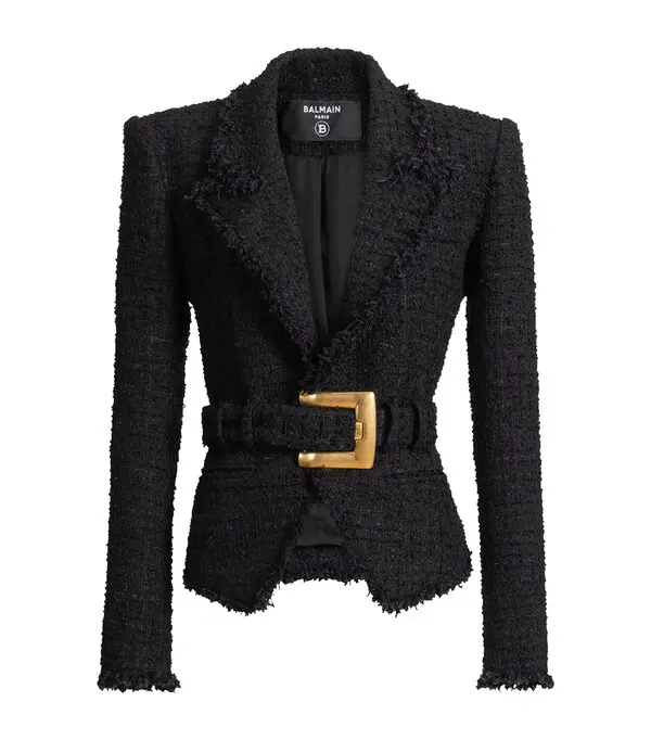 Balmain Belted Tweed Blazer - Black