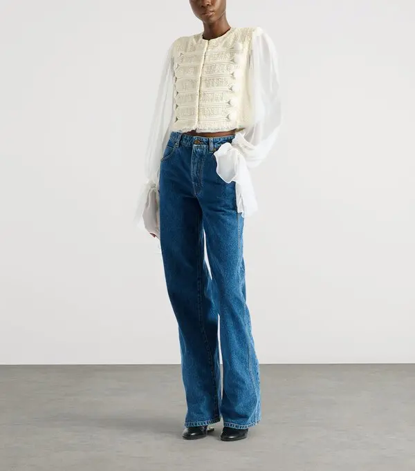 Balmain Tweed And Muslin Cropped Blouse