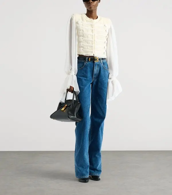 Balmain Tweed And Muslin Cropped Blouse