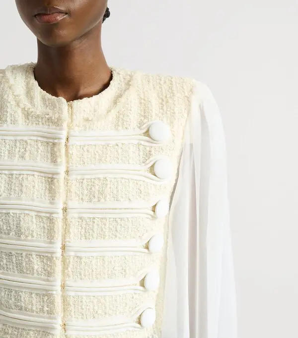 Balmain Tweed And Muslin Cropped Blouse