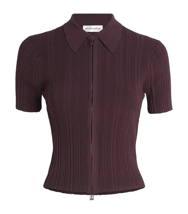 Victoria Beckham Rib-knit Zip-up Polo Shirt