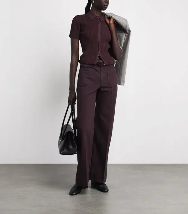 Victoria Beckham Rib-knit Zip-up Polo Shirt