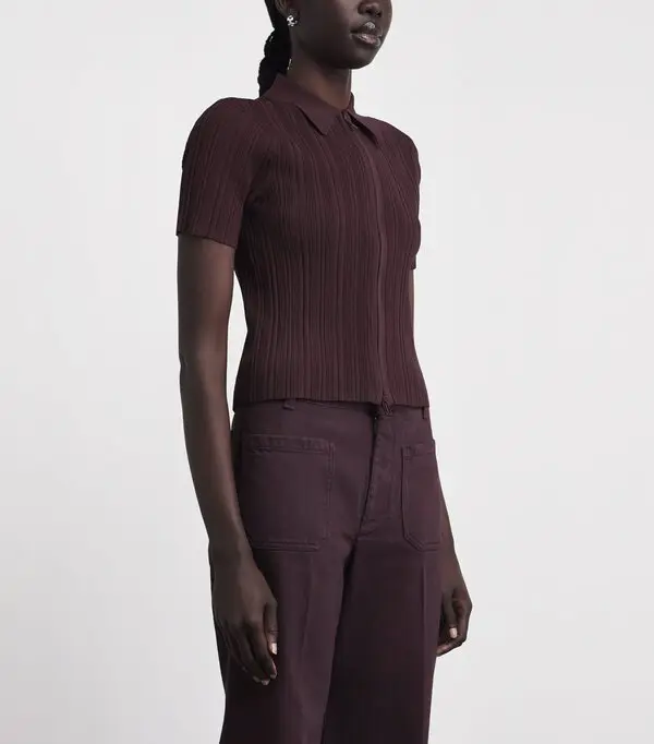 Victoria Beckham Rib-knit Zip-up Polo Shirt