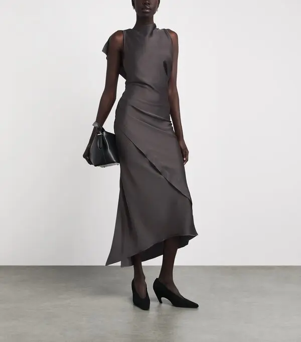 Victoria Beckham Satin Draped Midi Dress