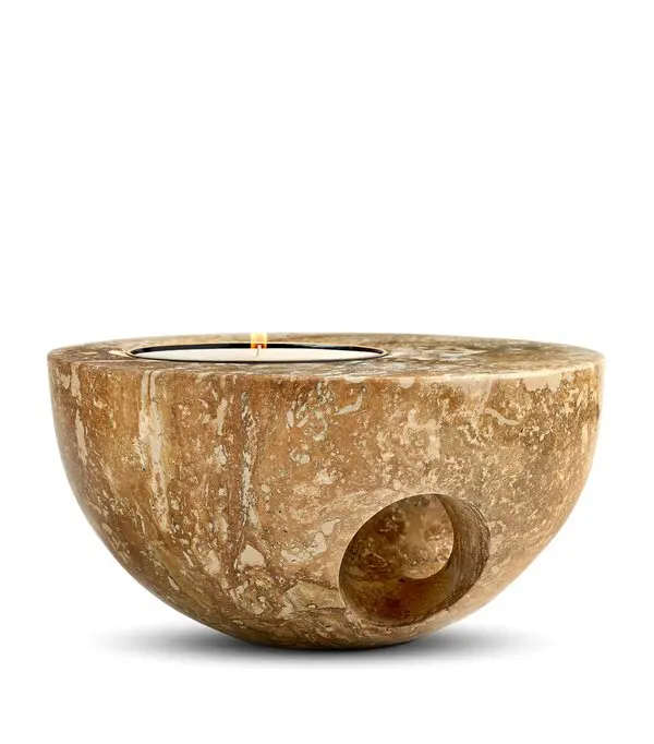 MARCHANTA 01 Mini Dark Travertine Candle Holder - Neutral