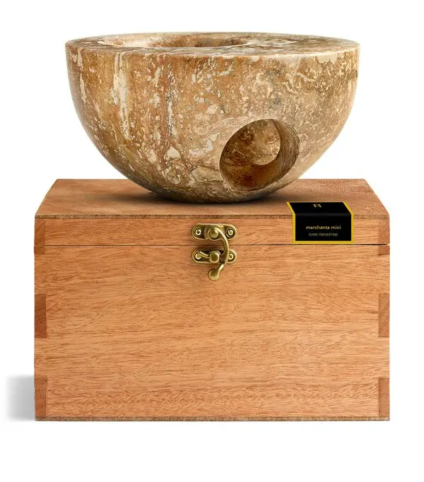 MARCHANTA 01 Mini Dark Travertine Candle Holder