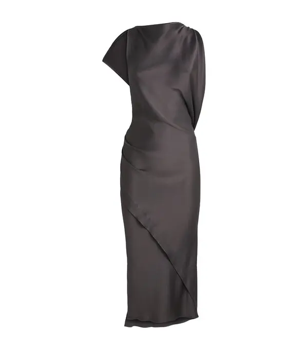 Victoria Beckham Draped Satin Midi Dress - Brown