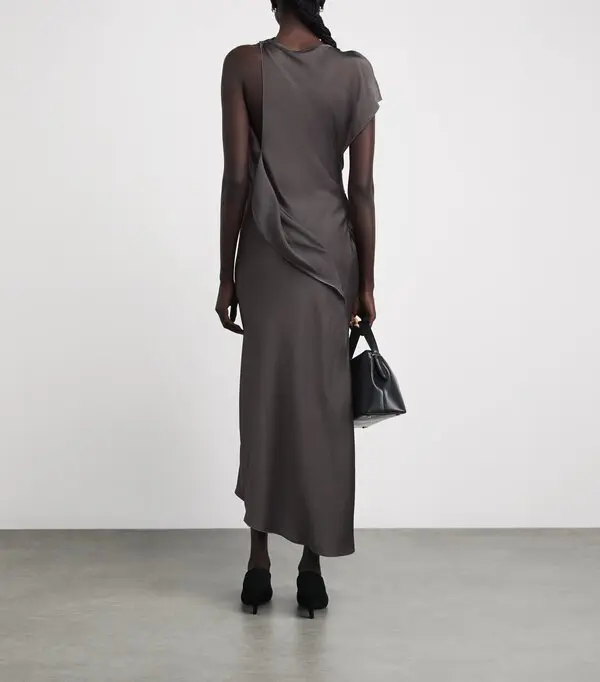 Victoria Beckham Draped Satin Midi Dress - Brown
