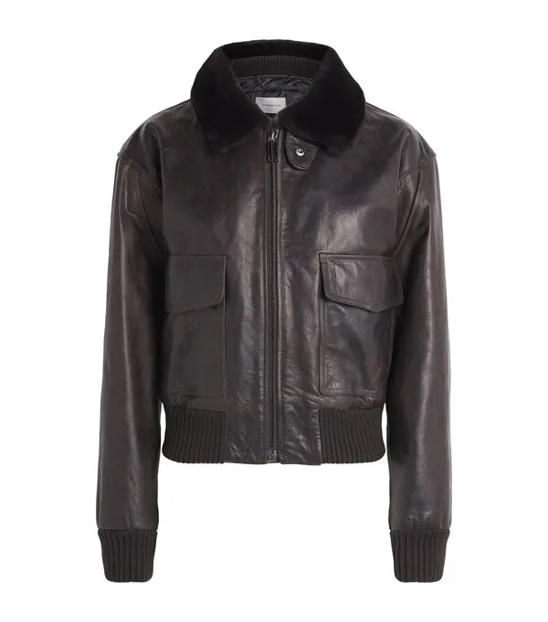 Victoria Beckham Aviator Leather Jacket With Shearling Collar
