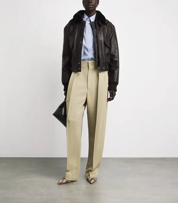 Victoria Beckham Aviator Leather Jacket With Shearling Collar