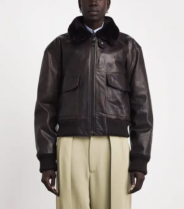 Victoria Beckham Aviator Leather Jacket With Shearling Collar