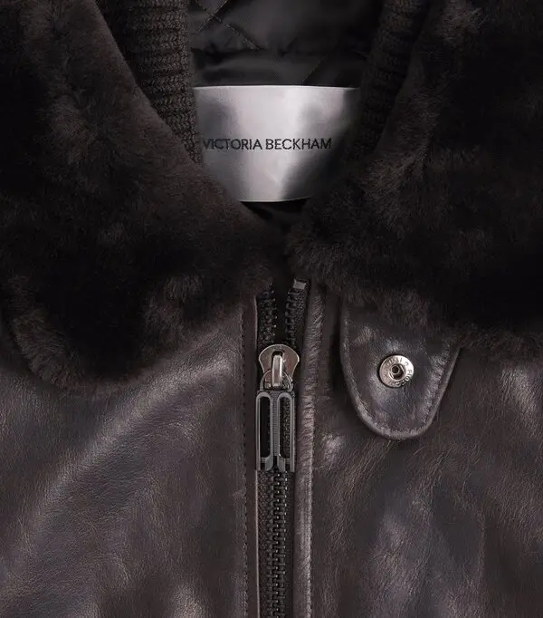 Victoria Beckham Aviator Leather Jacket With Shearling Collar