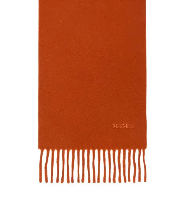 Max Mara Wool Fringed Logo Scarf - Orange