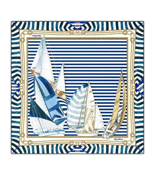 Max Mara Silk Printed Scarf - Navy