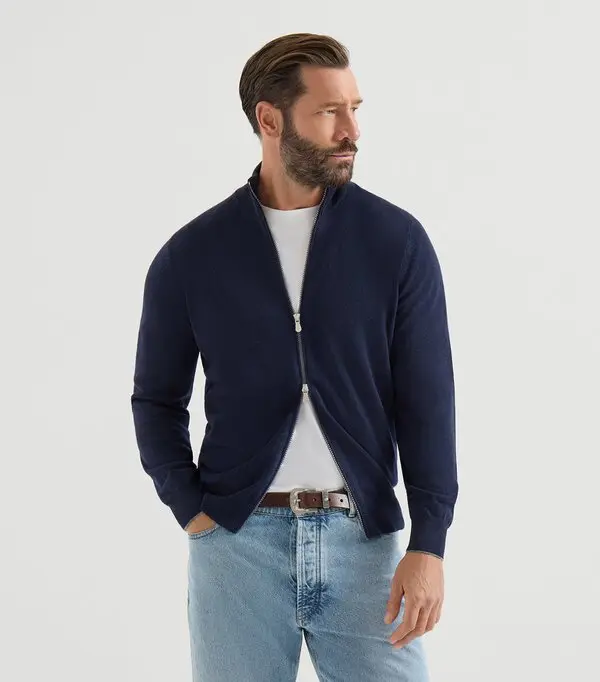 Brunello Cucinelli Cashmere Zip-up Cardigan - Blue