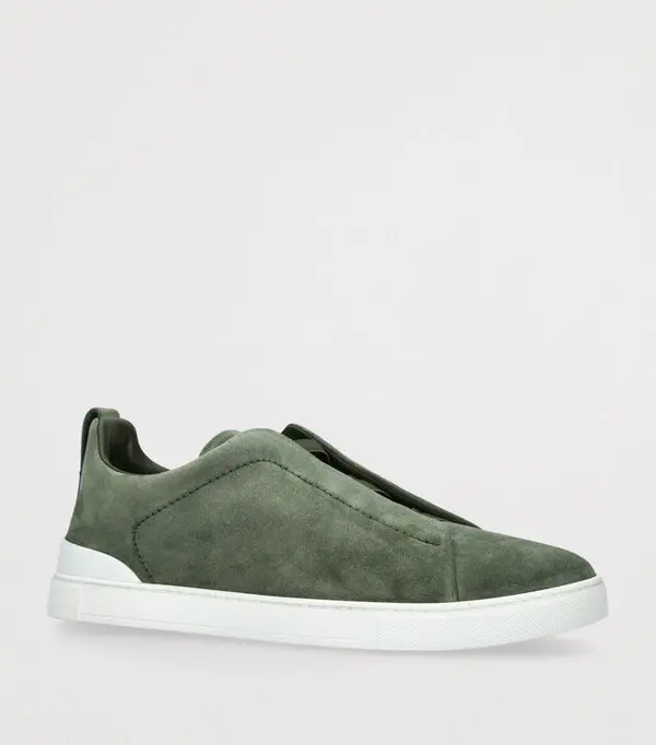 Zegna Suede Triple Stitch Sneakers - Green
