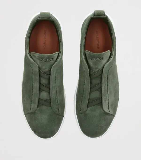 Zegna Suede Triple Stitch Sneakers - Green