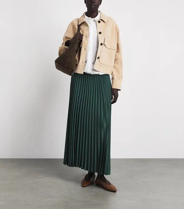 Max Mara Satin Pleated Maxi Skirt