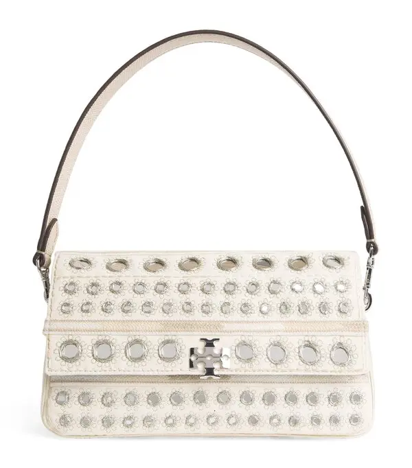 Tory Burch Small Embellished Charlie Shoulder Bag - Ivory