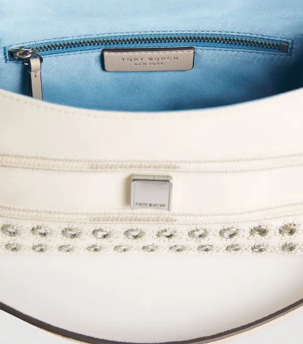 Tory Burch Small Embellished Charlie Shoulder Bag - Ivory