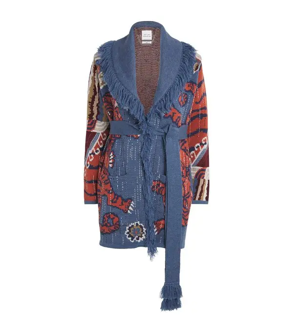 HAYLEY MENZIES Merino Wool Tibetan Tiger Jacquard Cardigan - Navy