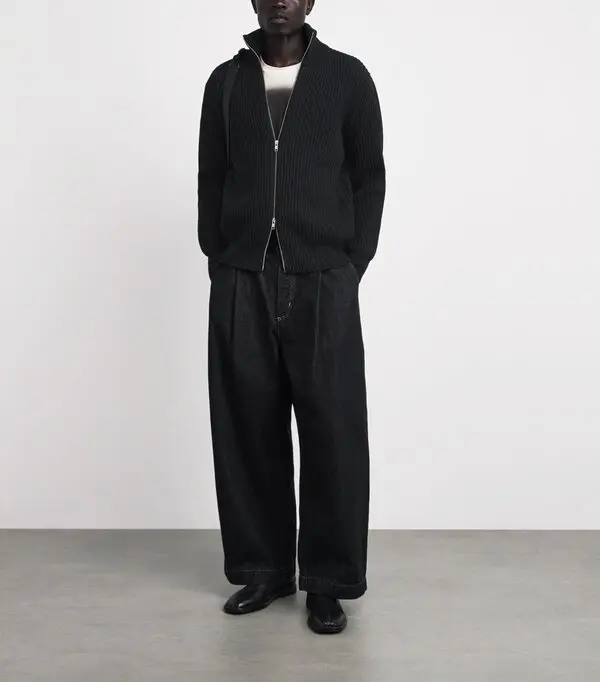 MAISON MARGIELA Wool-blend Ribbed Zip-up Sweater - Black