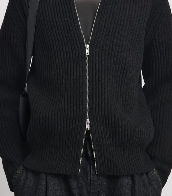 MAISON MARGIELA Wool-blend Ribbed Zip-up Sweater - Black