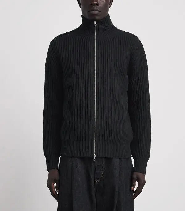 MAISON MARGIELA Wool-blend Ribbed Zip-up Sweater - Black