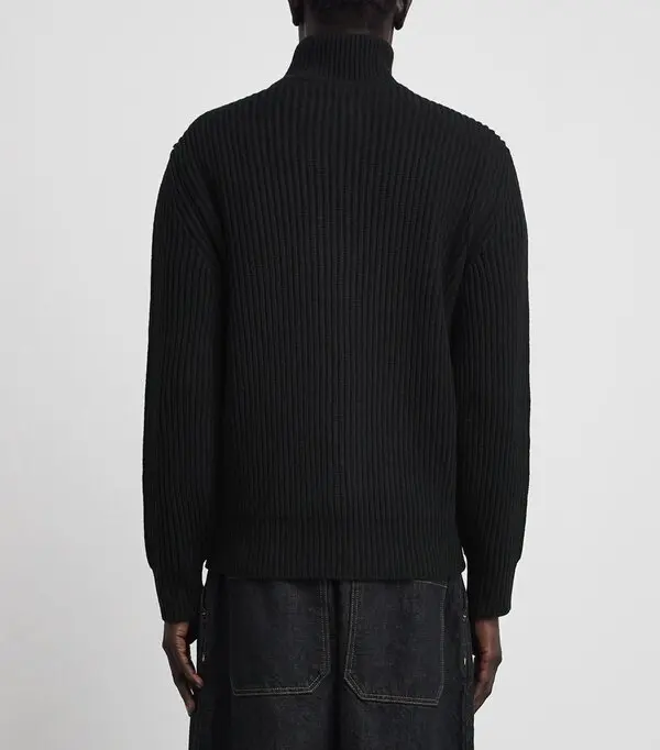 MAISON MARGIELA Wool-blend Ribbed Zip-up Sweater - Black